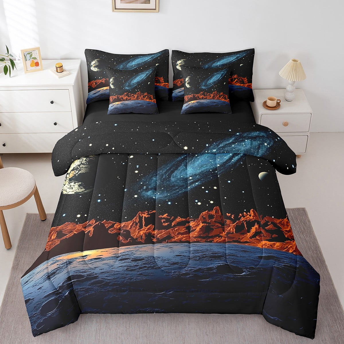 Outer Space Comforter Set Queen Galaxy Bed In A Bag 7 Piece Universe ...