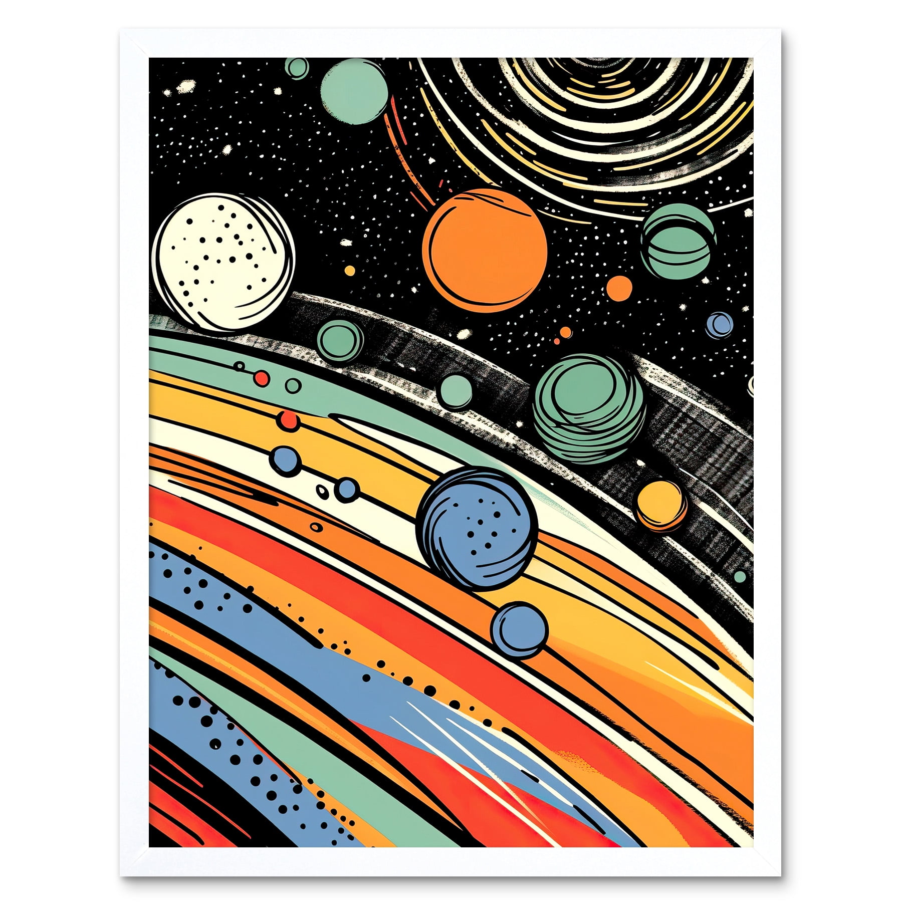 Outer Space Comic Book Style Pastel Colour Milky Way Planets Rings ...