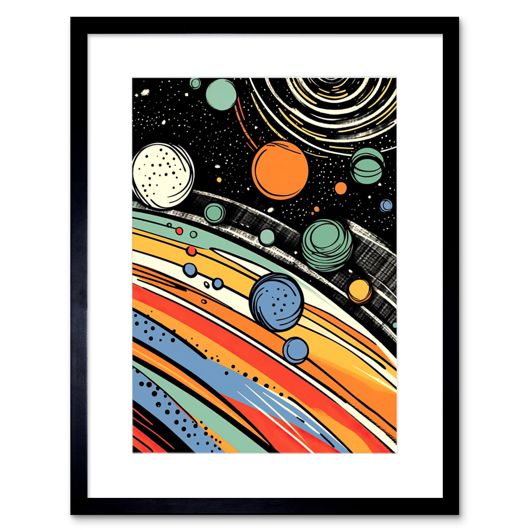 Outer Space Comic Book Style Pastel Colour Milky Way Planets Rings ...