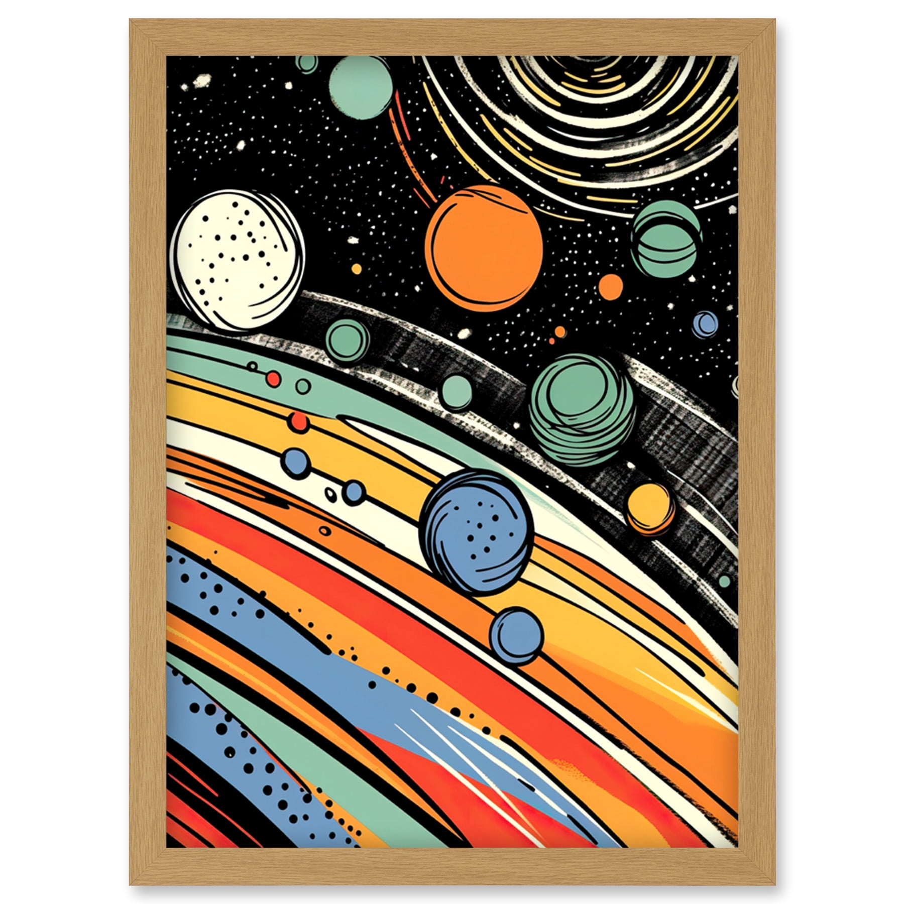 Outer Space Comic Book Style Pastel Colour Milky Way Planets Rings ...