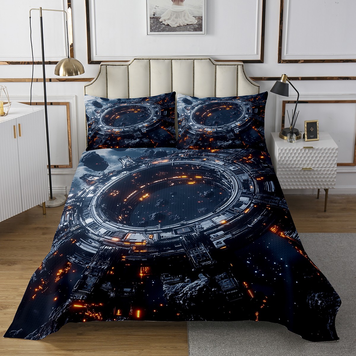 Outer Space Coverlet Set Planet Galaxy Twin Bedspread Set,Starry Sky Quilt Set Sciense Theme ...