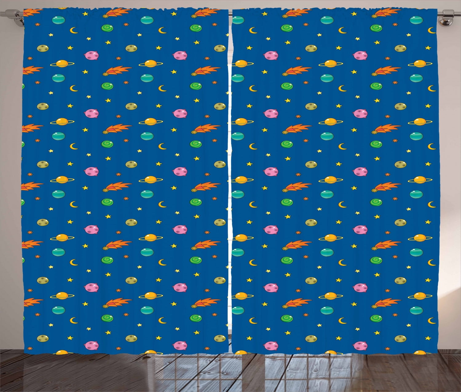 Ambesonne Outer Space Curtains 2 Panel Set, Planets and Stars, 108" x ...