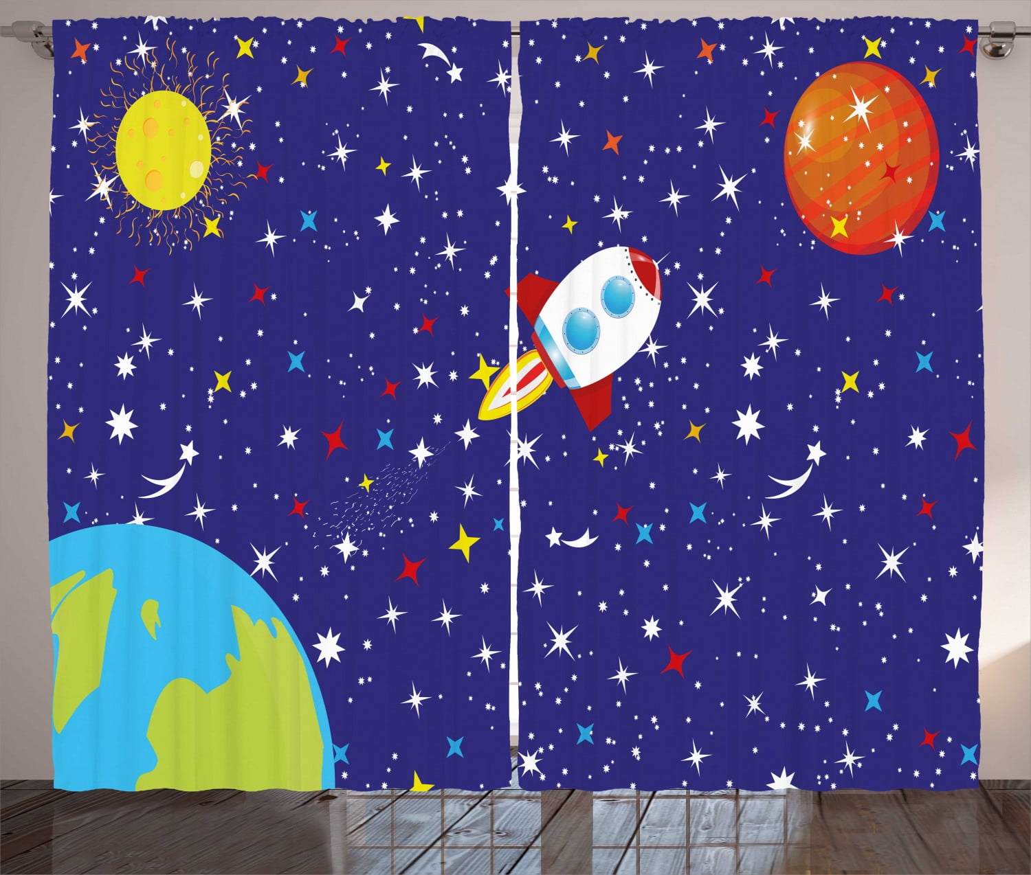 Outer Space Curtains 2 Panels Set, Starry Sky of the Universe with a ...