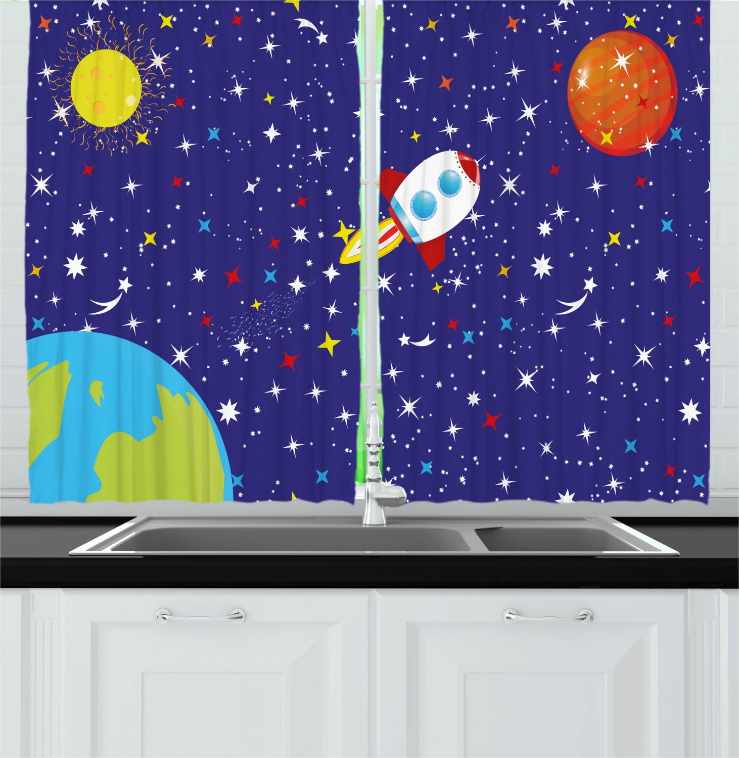 Outer Space Curtains 2 Panels Set, Starry Sky of the Universe with a ...