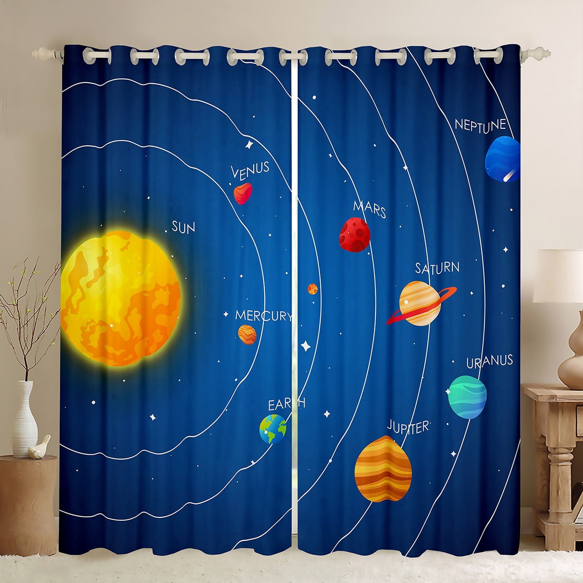 Outer Space Curtains for Girls Solar System Blackout Curtains for Boys ...