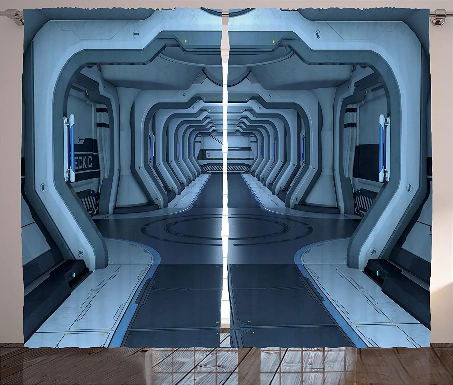 Outer Space Curtains Inside of Space Station Control Room Passage ...