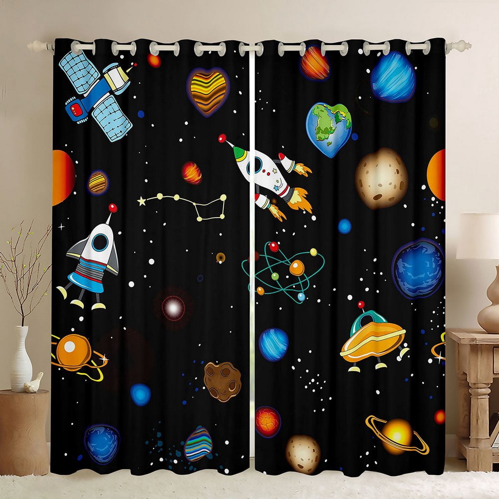 Outer Space Curtains Rocket Ship Blackout Curtains Universe Themed ...