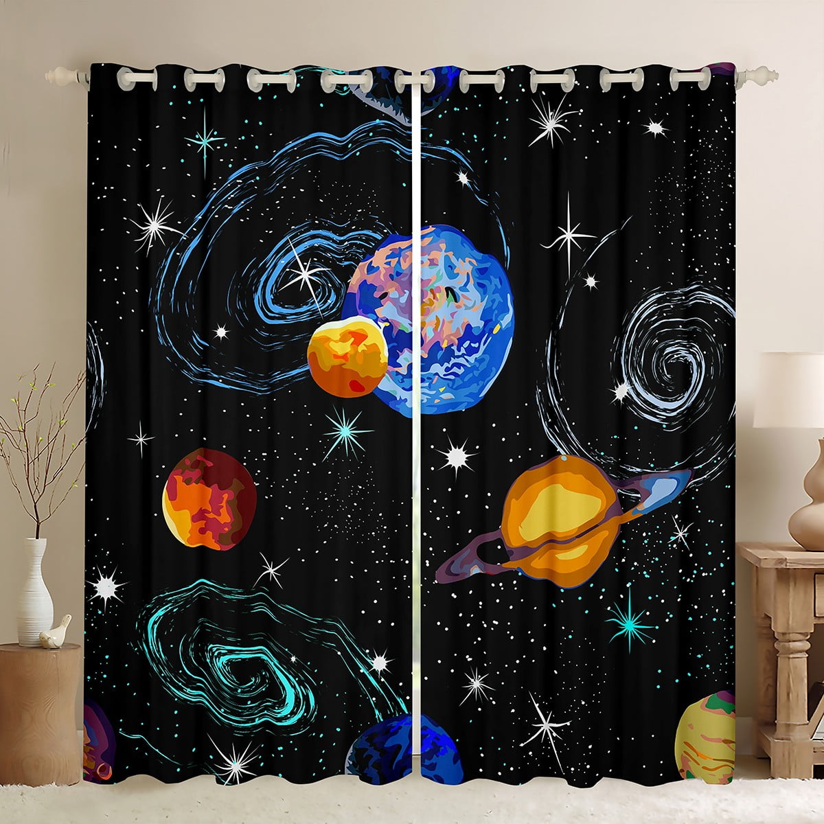 Outer Space Curtains Sets Universe Decor Blackout Curtains Solar System ...