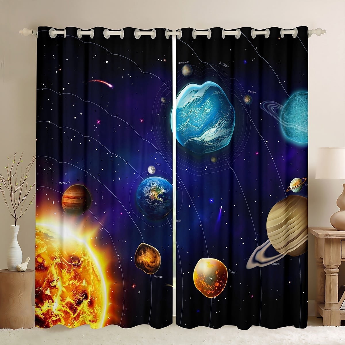 Outer Space Curtains Solar System Blackout Curtains Blue Purple Galaxy Window Curtains Space ...