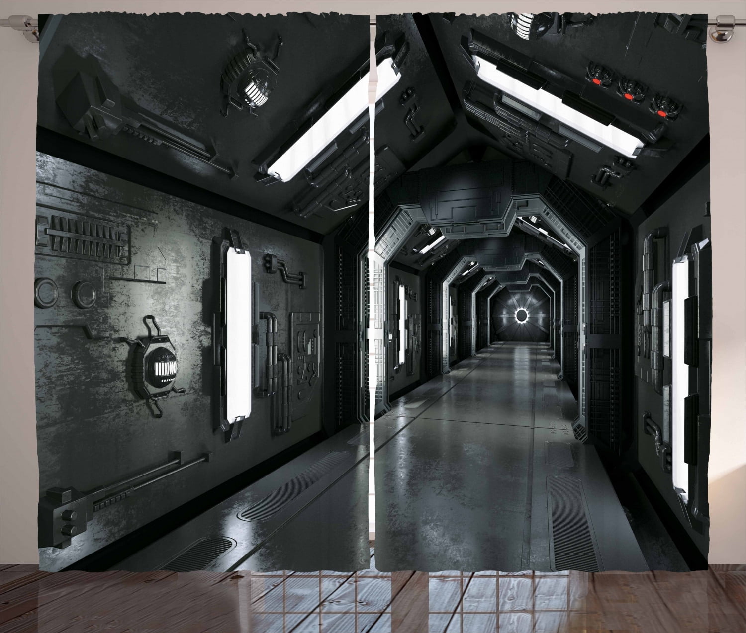 Ambesonne Space Curtains 2 Panel Set, Dark Future Adventure, 108" x 84 ...