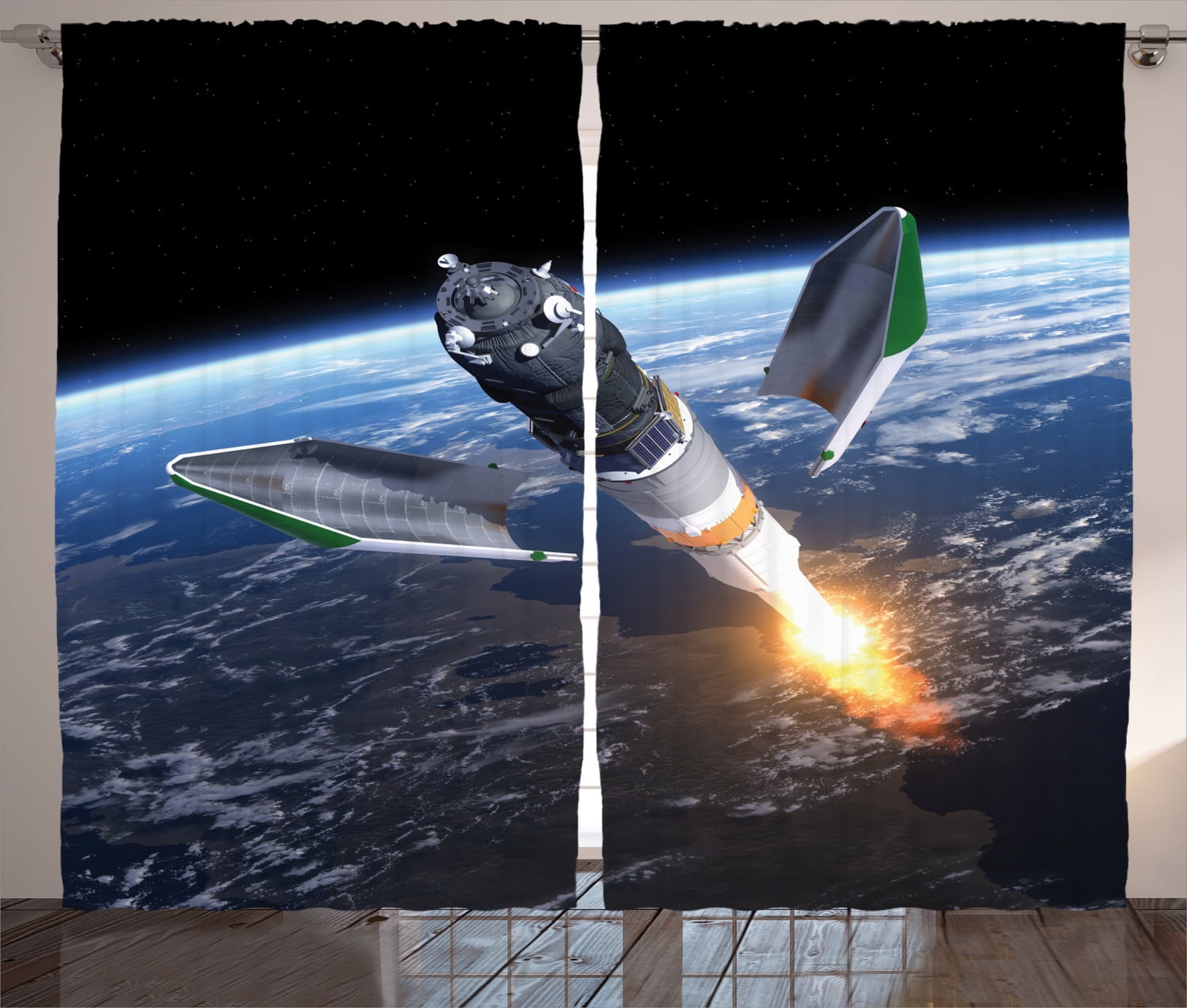 Ambesonne Outer Space Curtains 2 Panel Set, Spacecraft Cosmos, 108" x ...