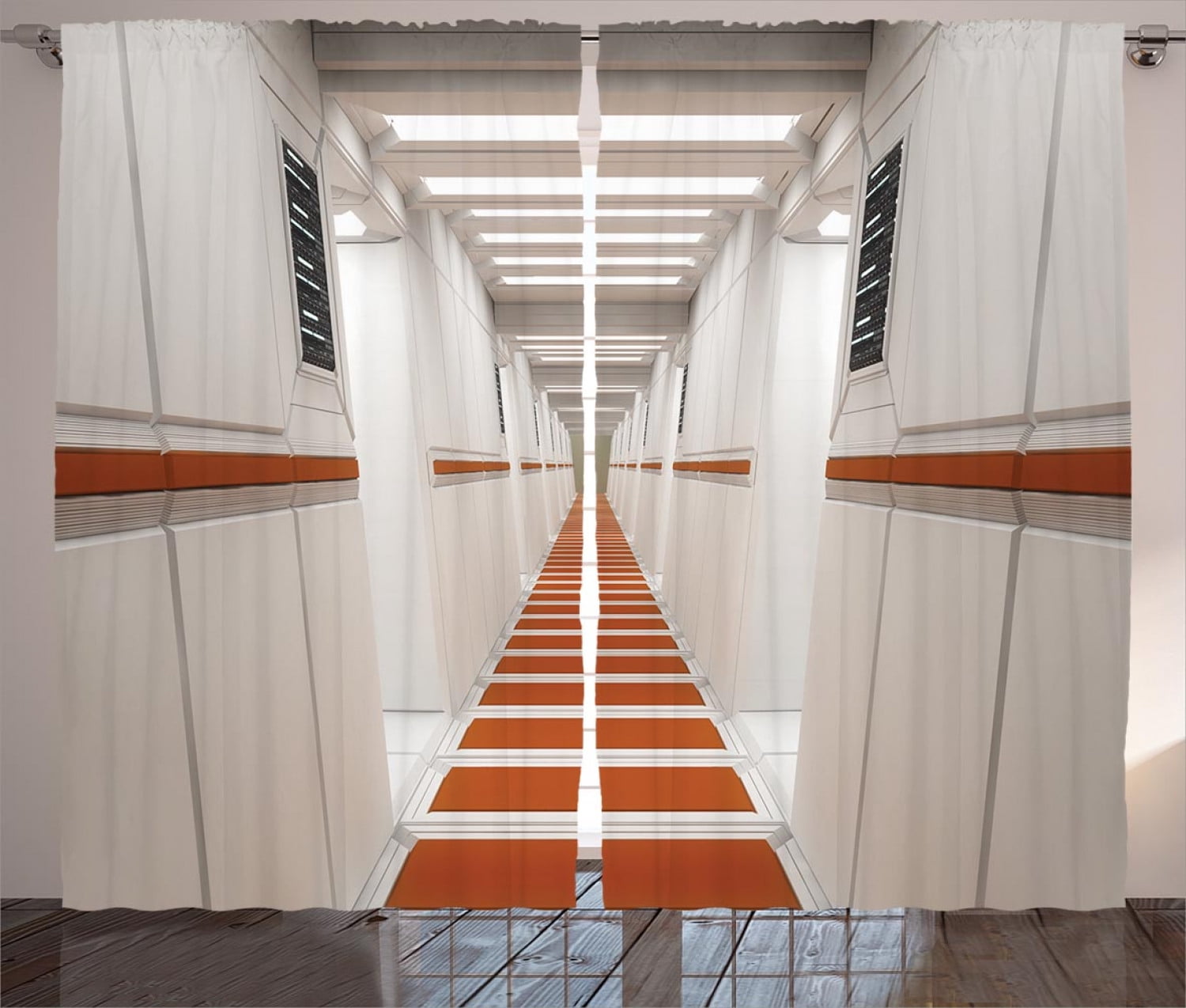Ambesonne Space Curtains 2 Panel Set, Interior Corridor, 108" x 84 ...