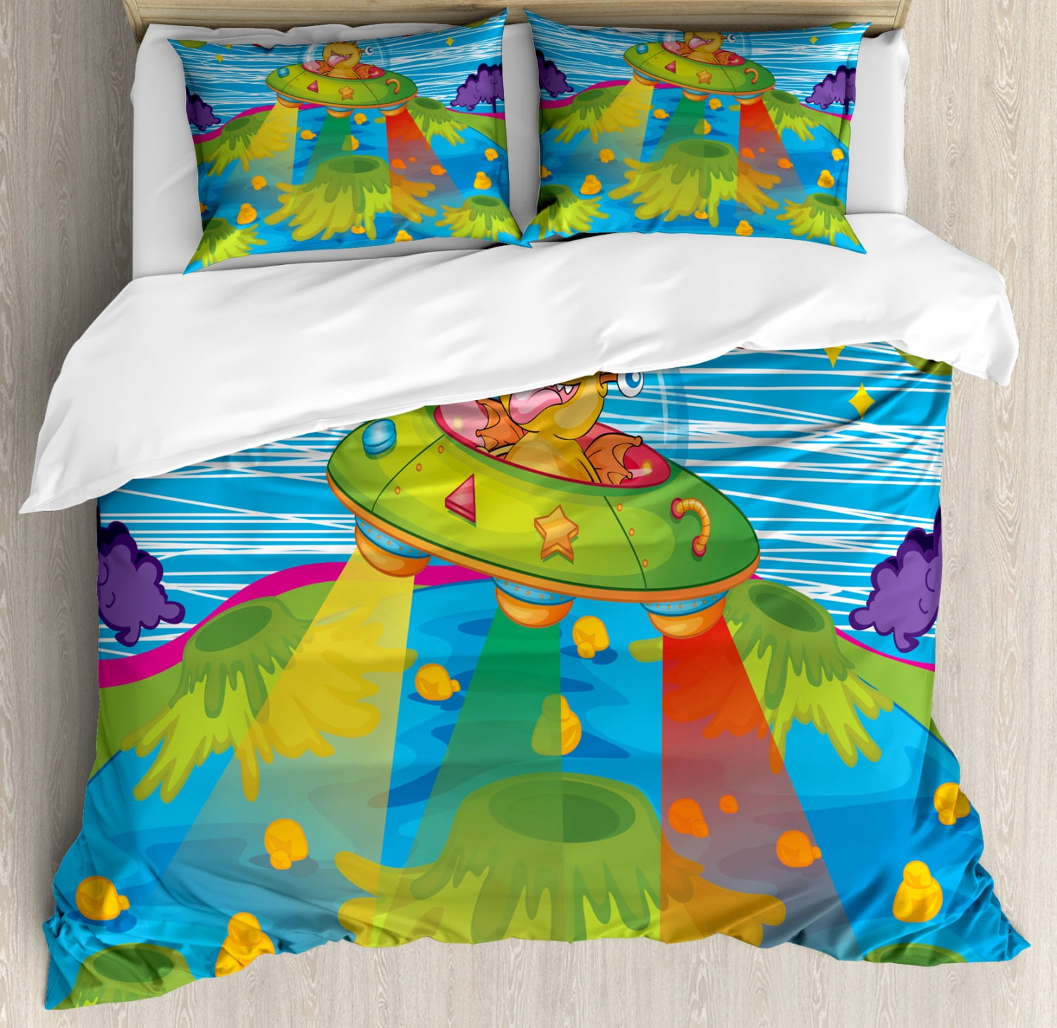 Outer Space Decor King Size Duvet Cover Set, For Kids Scary Monster in ...