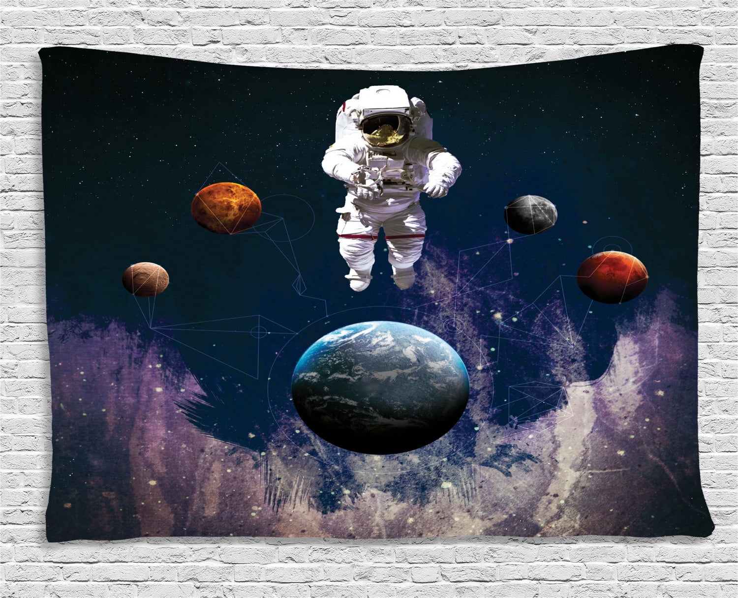Outer Space Decor Tapestry, Astronaut in Outer Space with Planets Globe ...