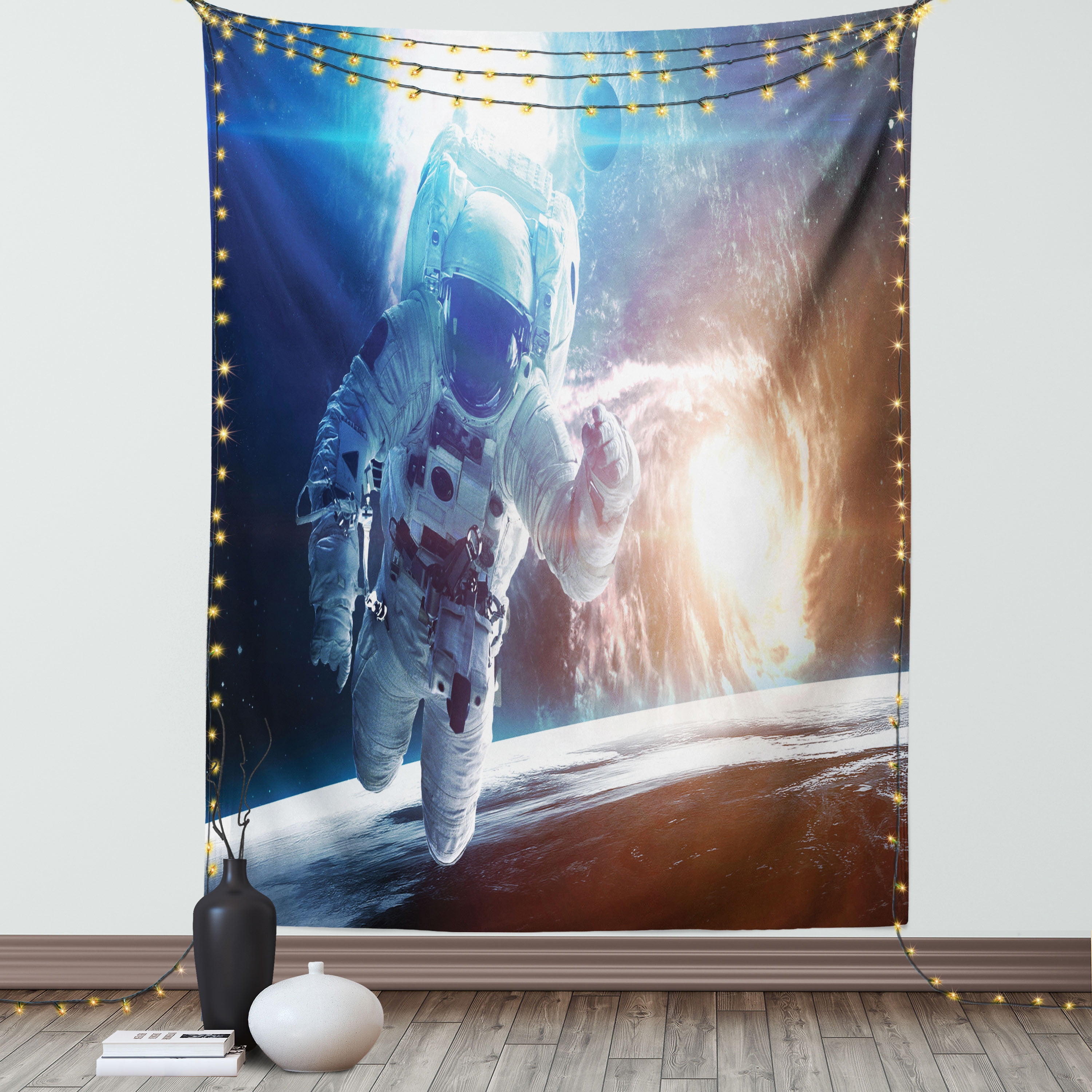 Outer Space Decor Tapestry, Spaceman in Galaxy in front of Nebula Gas ...