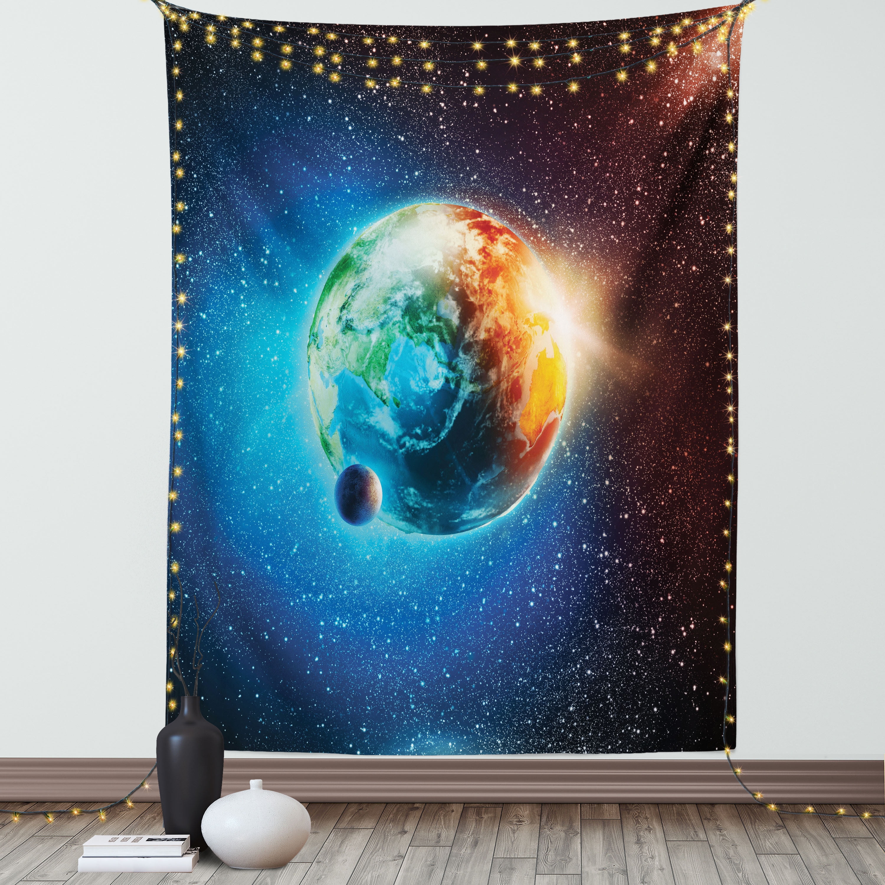 Outer Space Decor Wall Hanging Tapestry, Planet Earth in Sun Rays ...