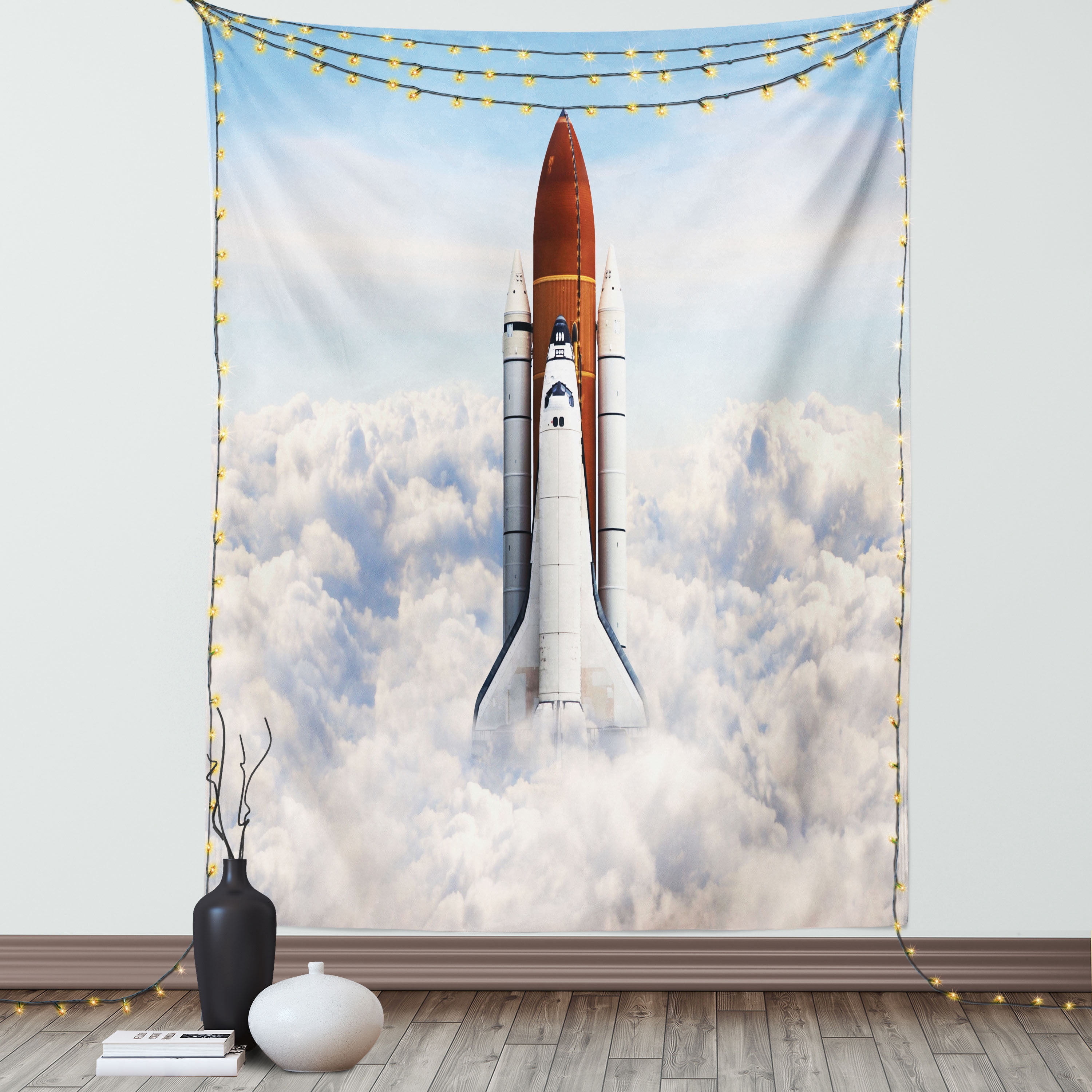 Outer Space Decor Wall Hanging Tapestry, Rocket Taking Off on Mission ...