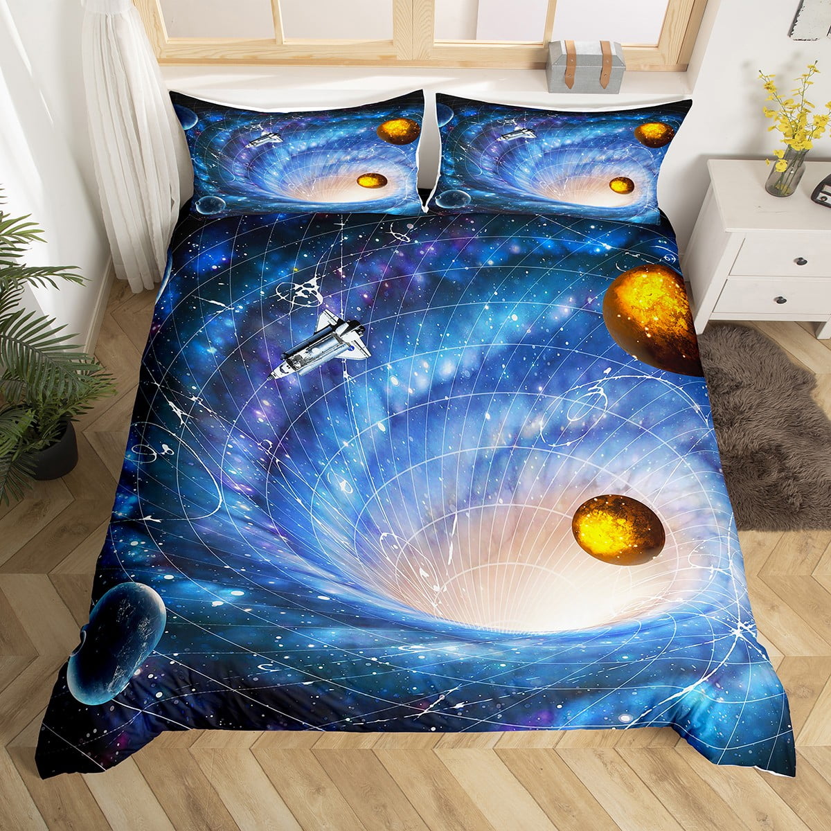 Outer Space Duvet Cover Full Blue Galaxy Bedding Set, 3D Galaxy Print ...