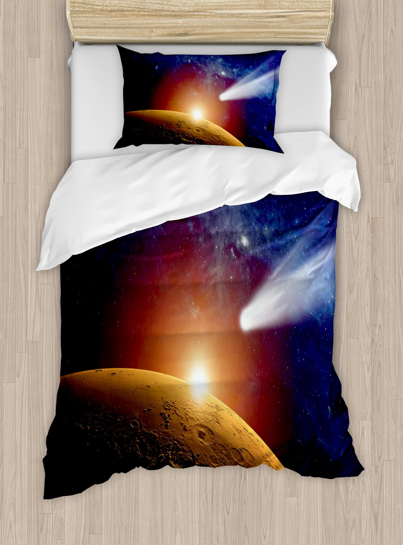 Outer Space Duvet Cover Set, Comet Tail Approaching Planet Mars Cosmos ...