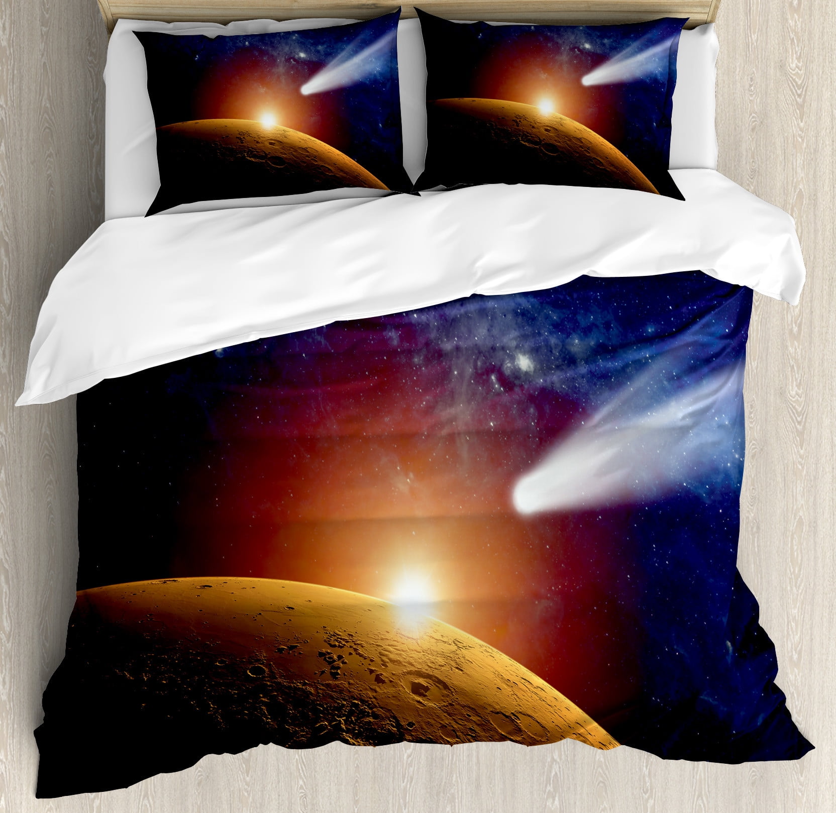 Outer Space Duvet Cover Set, Comet Tail Approaching Planet Mars Cosmos ...