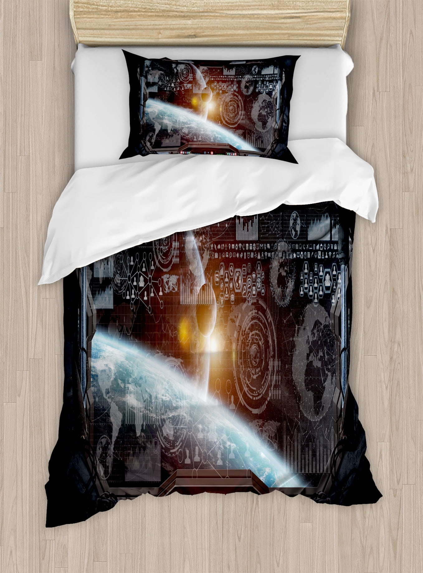 Outer Space Duvet Cover Set, Control Panel of Cockpit Screen in the ...