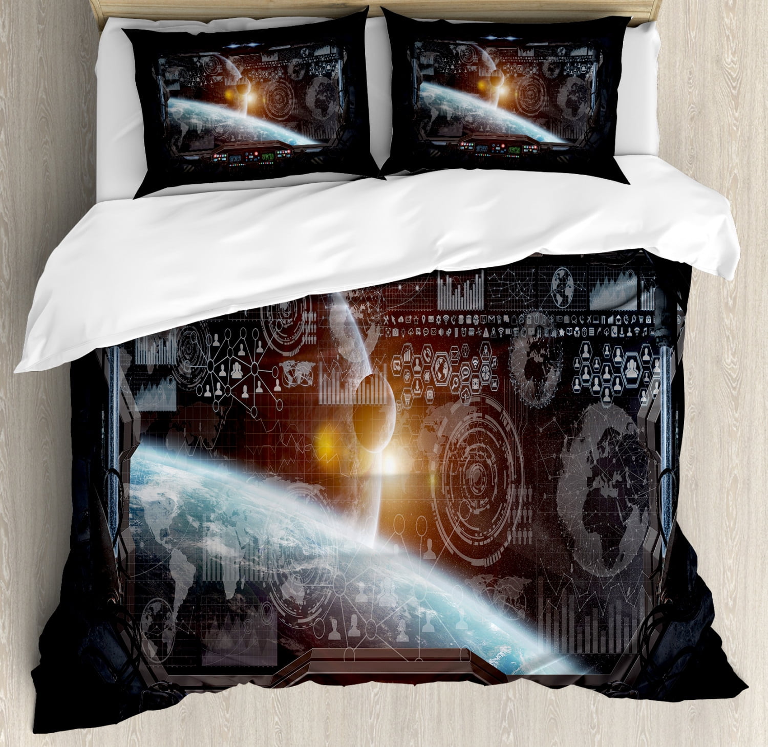 Outer Space Duvet Cover Set, Control Panel of Cockpit Screen in the ...