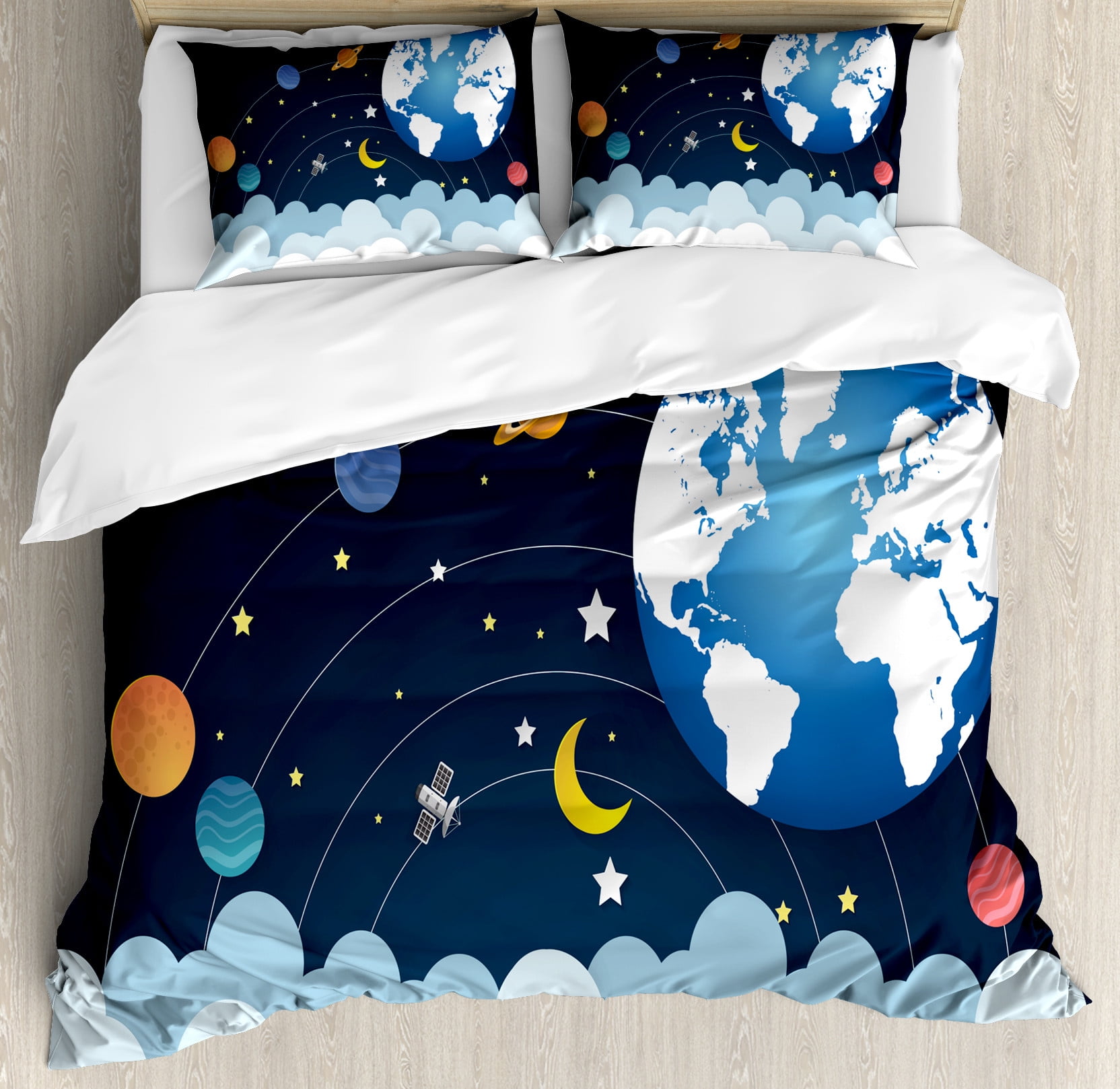 Outer Space Duvet Cover Set, Elements of the Galaxy Planets Clouds the ...