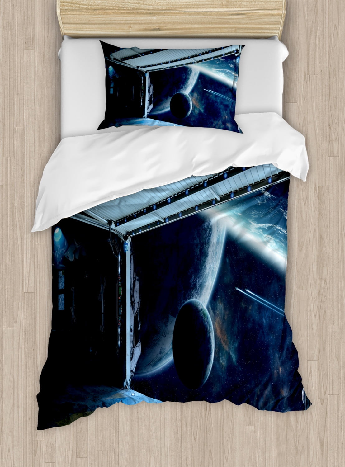 Outer Space Duvet Cover Set, Moon Before Station Planet Apocalypse ...