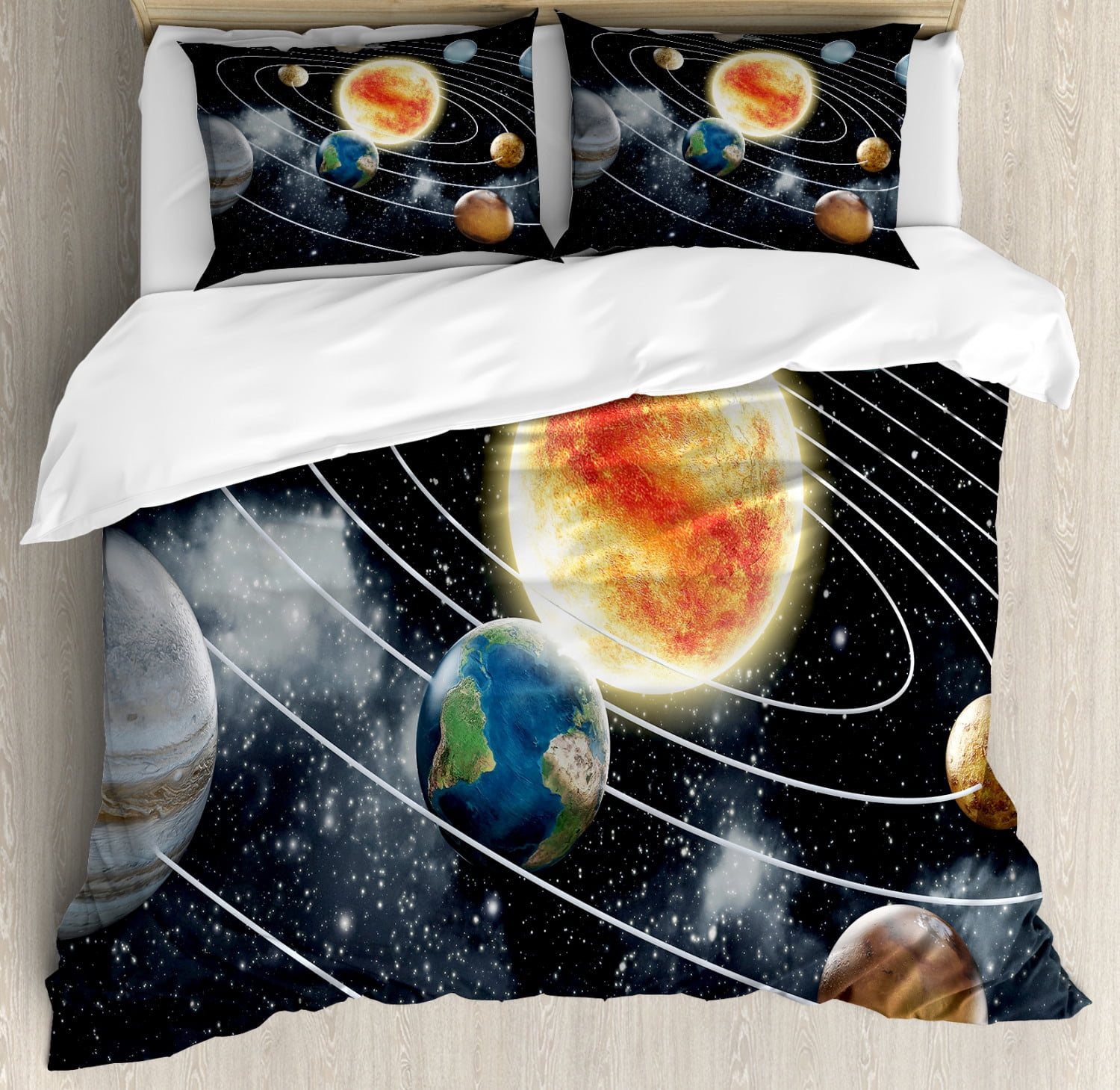 Outer Space Duvet Cover Set Queen Size, Solar System with Eight Planets ...