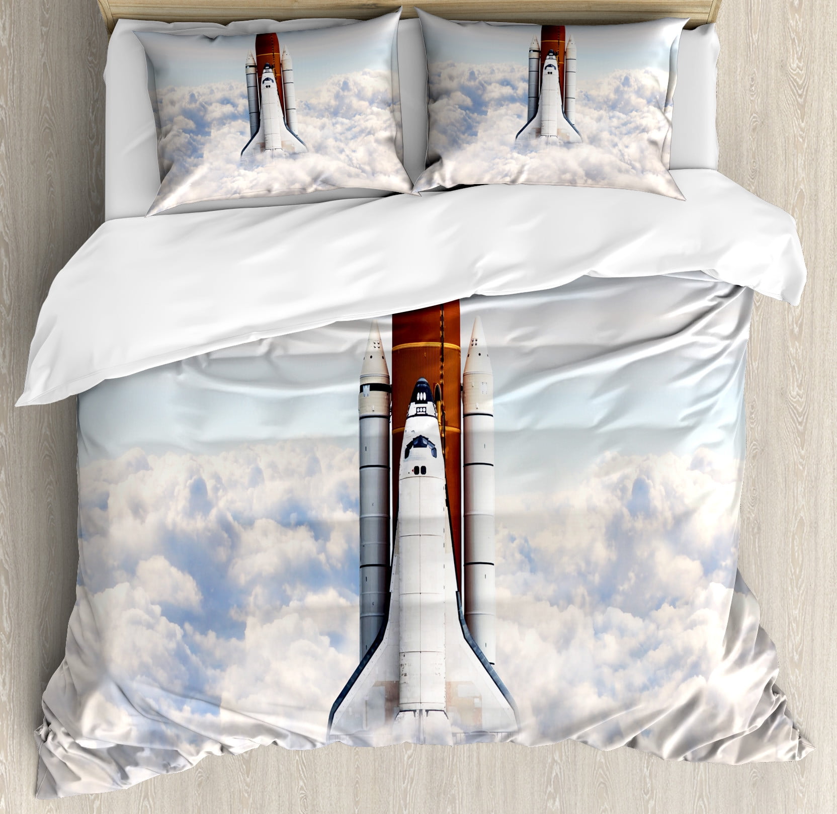 Outer Space Duvet Cover Set, Rocket Taking Off on Mission Spaceman ...