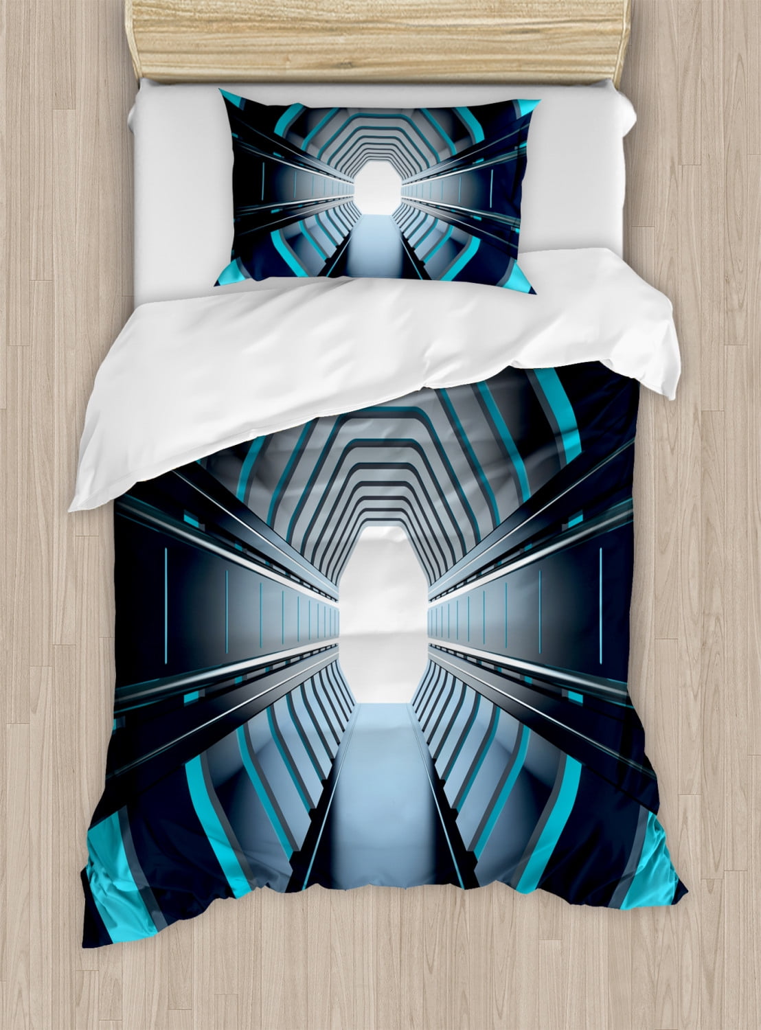 Outer Space Duvet Cover Set, Tunnel with Neon Passage Mercury Lunar ...