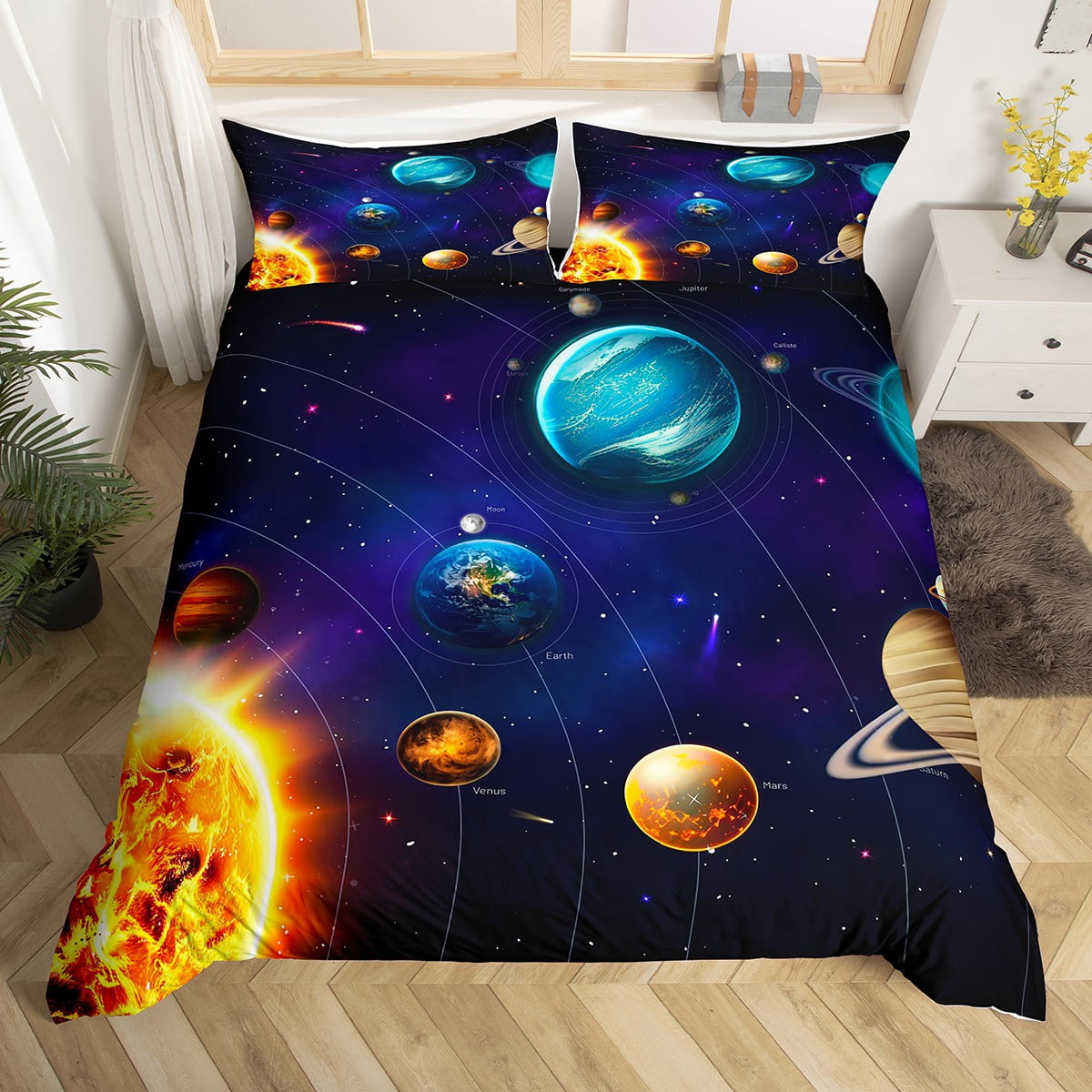 Outer Space Duvet Cover Twin Size Solar System Bedding Set Blue Purple Galaxy Comforter Cover ...