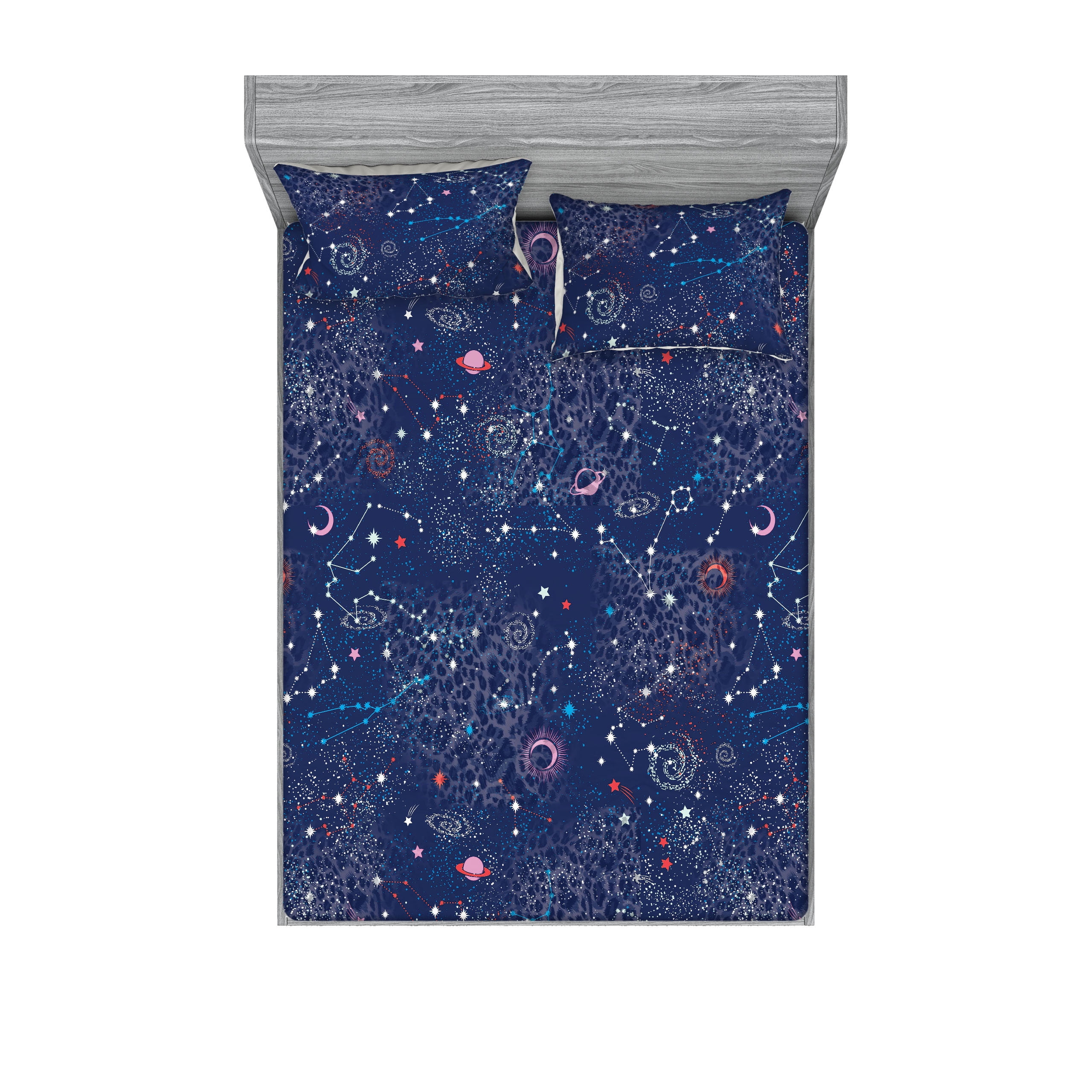 Outer Space Fitted Sheet & Pillow Sham Set, Celestial Themed Universe ...