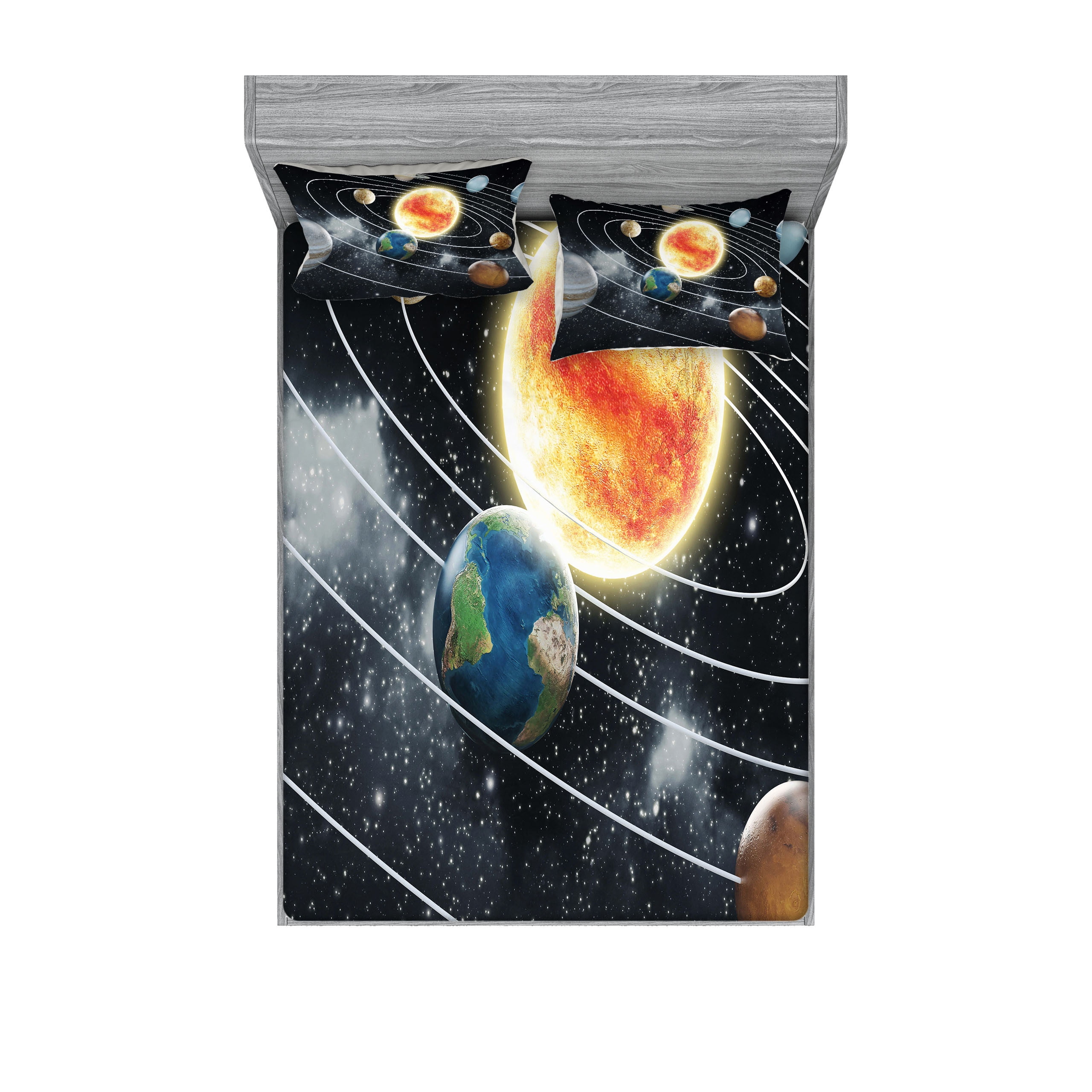Outer Space Fitted Sheet & Pillow Sham Set, Solar System 8 Planets ...