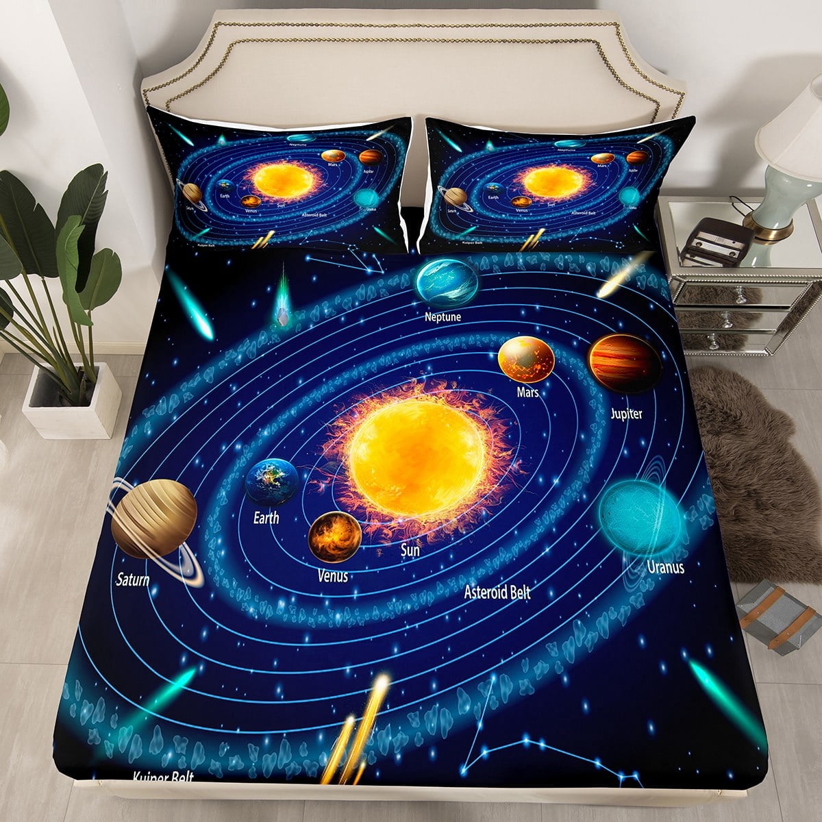 Outer Space Fitted Sheet Queen Solar System Bed Sheets Universe Themed ...