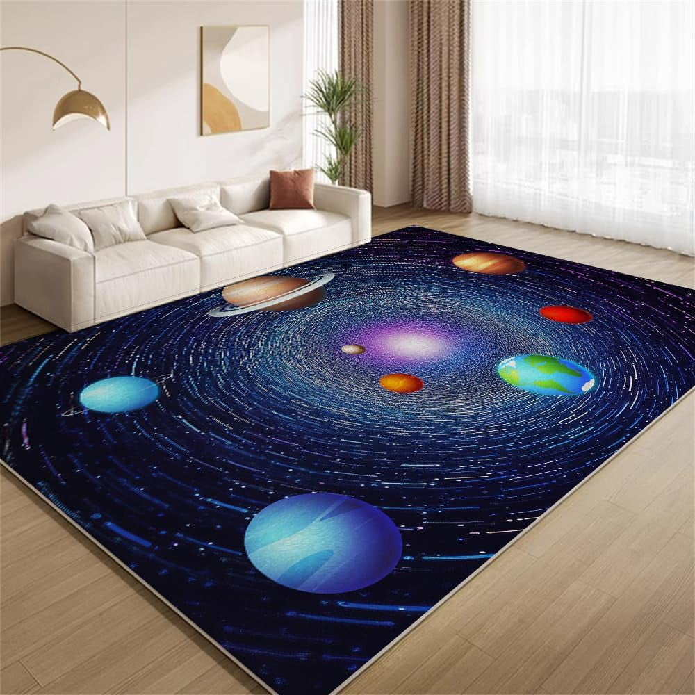 Outer Space Galaxy Area Rug Solar System Low Pile Rugs Modern Washable ...