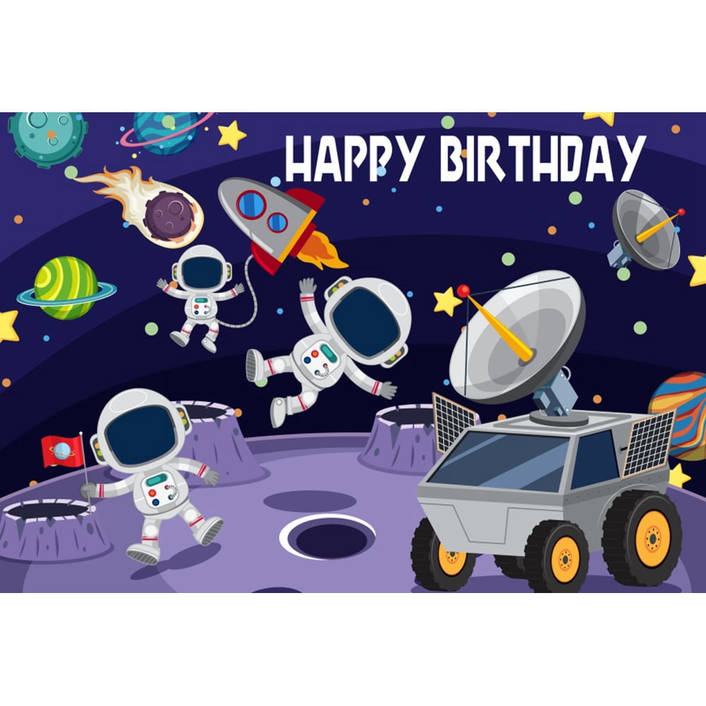 Outer Space Happy Birthday Backdrop Universe Planet Galaxy Spacecraft ...