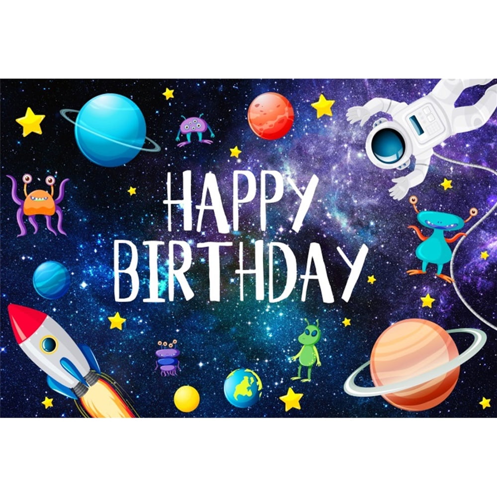 Outer Space Happy Birthday Backdrop Universe Planet Galaxy Spacecraft ...