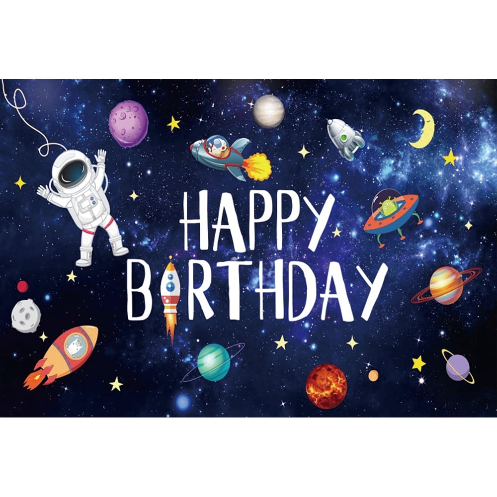 Outer Space Happy Birthday Backdrop Universe Planet Galaxy Spacecraft ...