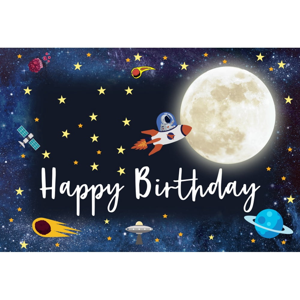 Outer Space Happy Birthday Backdrop Universe Planet Galaxy Spacecraft ...