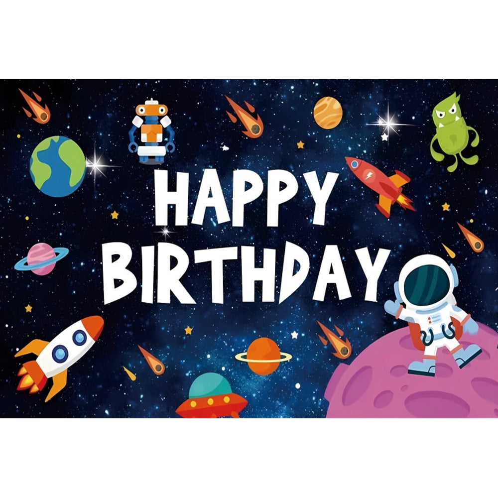 Outer Space Happy Birthday Backdrop Universe Planet Galaxy Spacecraft ...