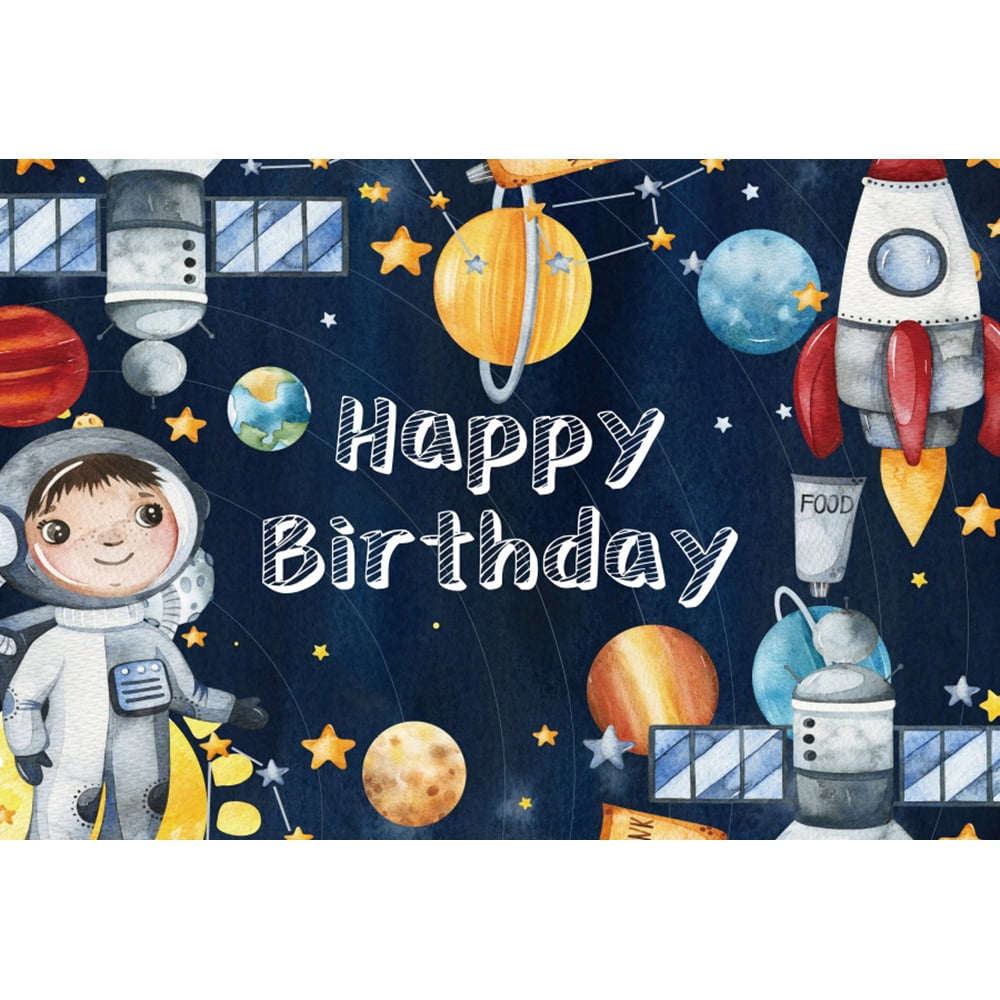Outer Space Happy Birthday Backdrop Universe Planet Galaxy Spacecraft ...