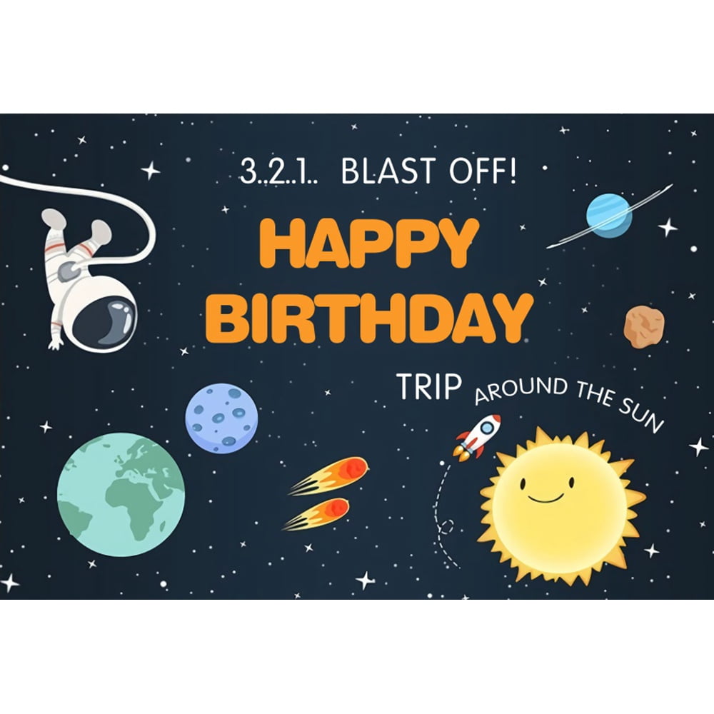 Outer Space Happy Birthday Backdrop Universe Planet Galaxy Spacecraft ...