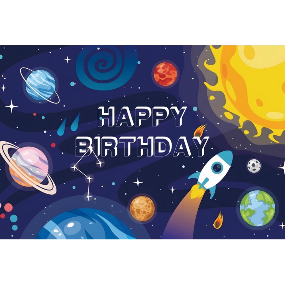 Outer Space Happy Birthday Backdrop Universe Planet Galaxy Spacecraft ...