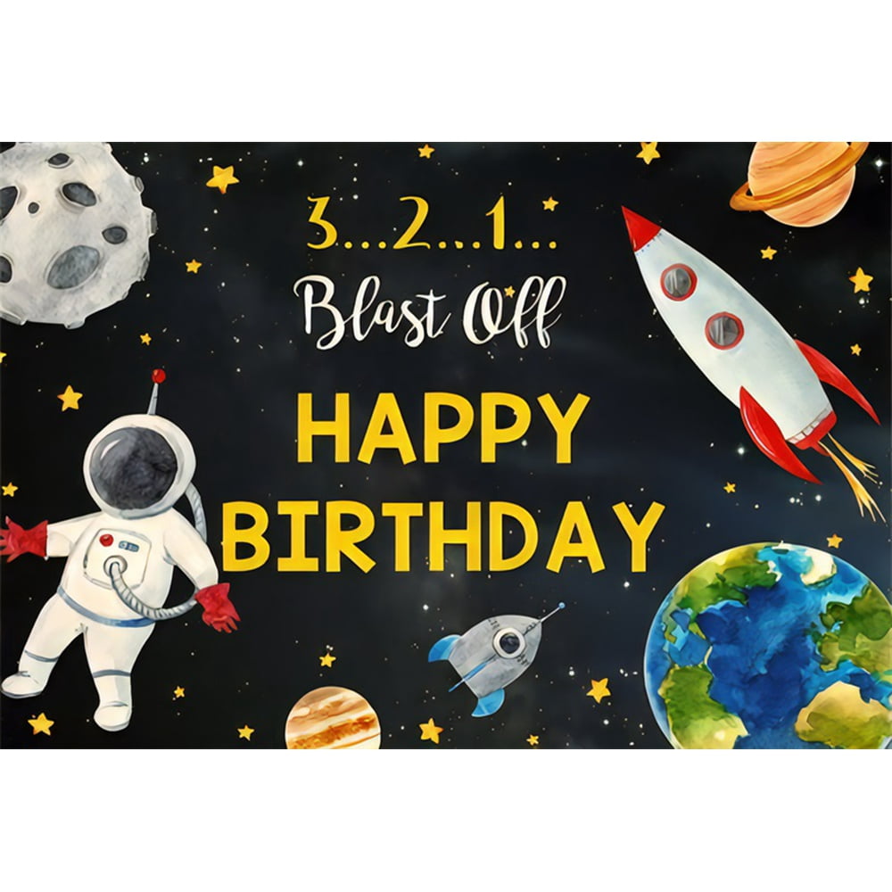 Outer Space Happy Birthday Backdrop Universe Planet Galaxy Spacecraft ...