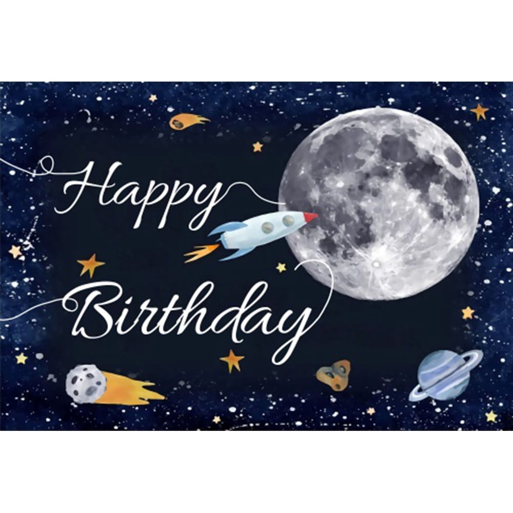 Outer Space Happy Birthday Backdrop Universe Planet Galaxy Spacecraft ...