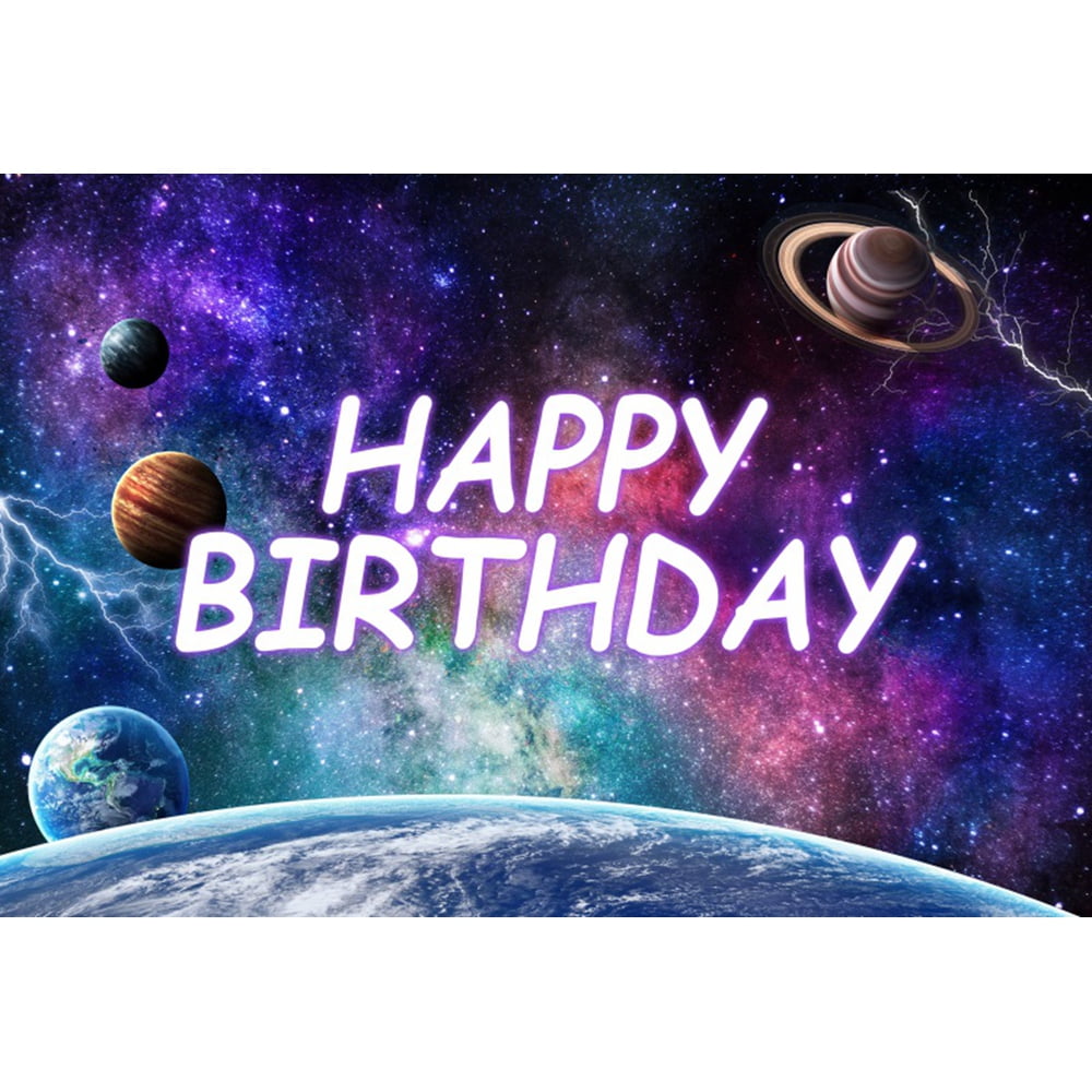 Outer Space Happy Birthday Backdrop Universe Planet Galaxy Spacecraft ...