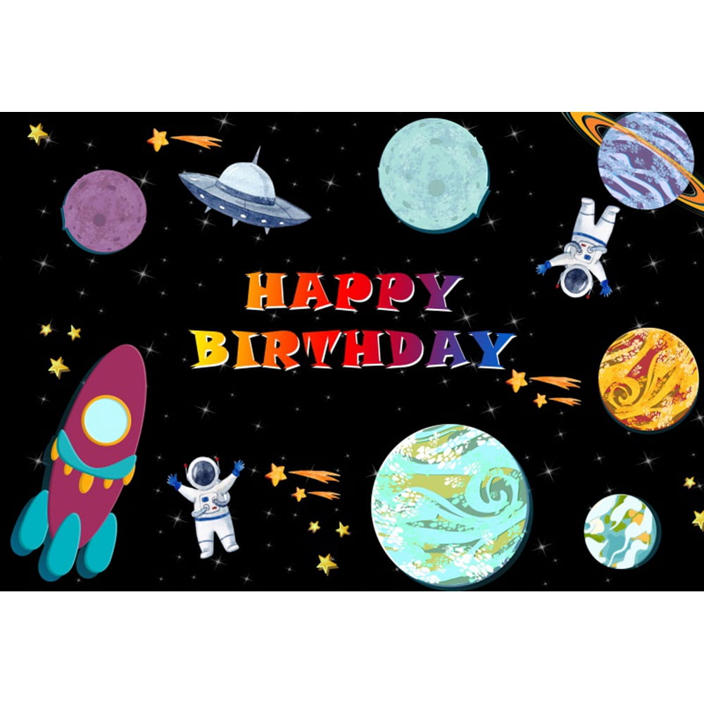 Outer Space Happy Birthday Backdrop Universe Planet Galaxy Spacecraft ...