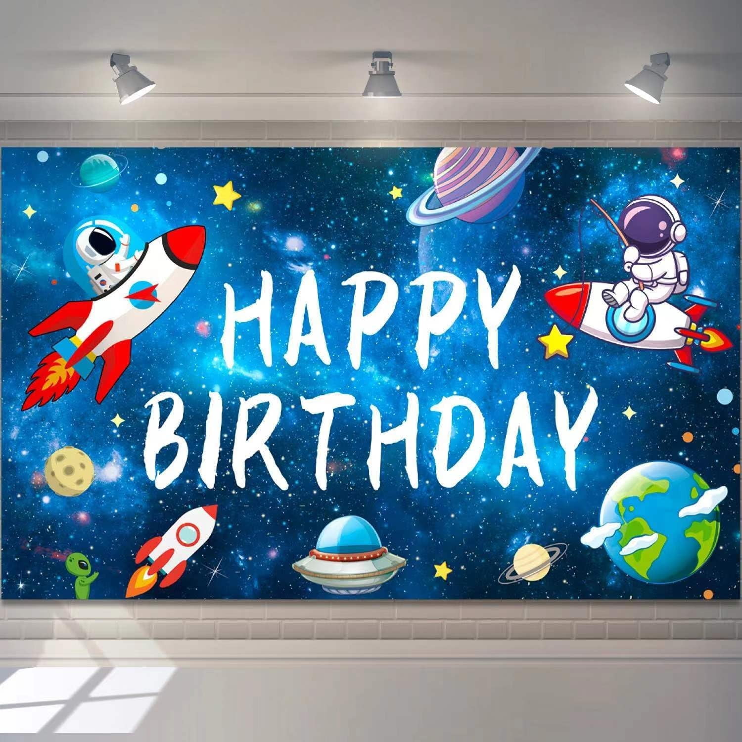 Outer Space Happy Birthday Photography Backdrop Banner for Kids Baby ...