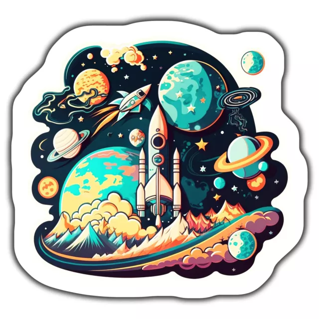 Outer Space Journey Sticker, Rocket Ship And Planets Galaxy Decals ...